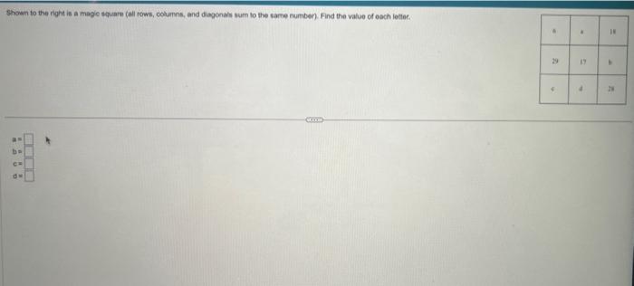 Solved Showen to the right is a magie square (all rows, | Chegg.com