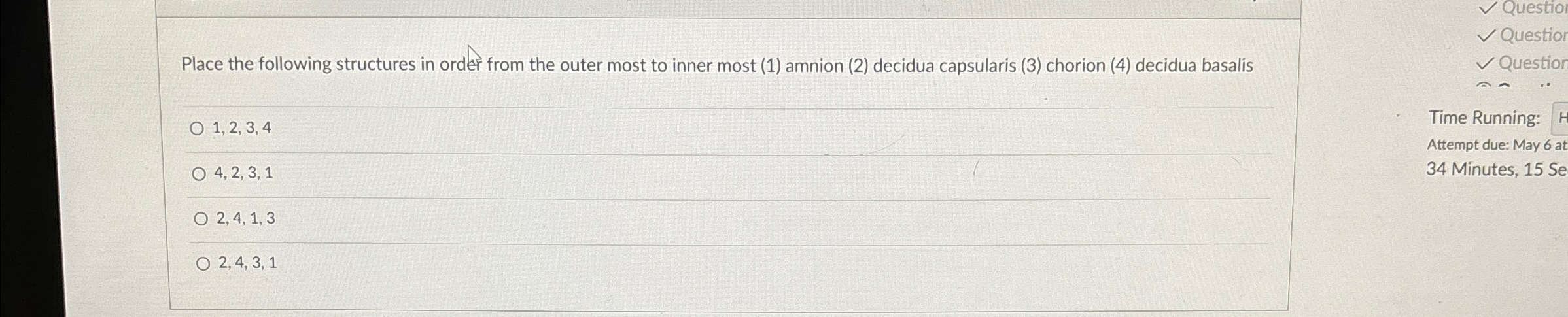 Solved Place the following structures in order from the | Chegg.com