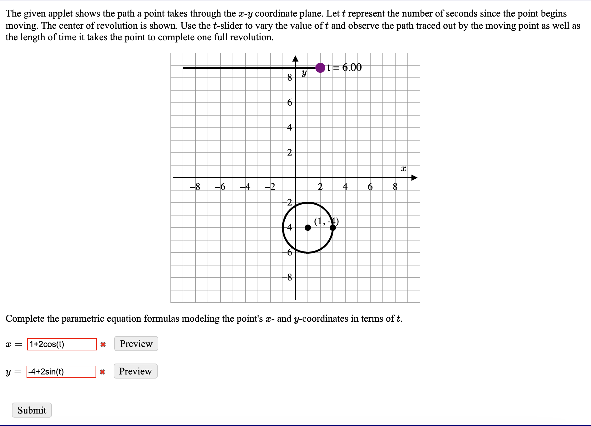 Solved The given applet shows the path a point takes through | Chegg.com
