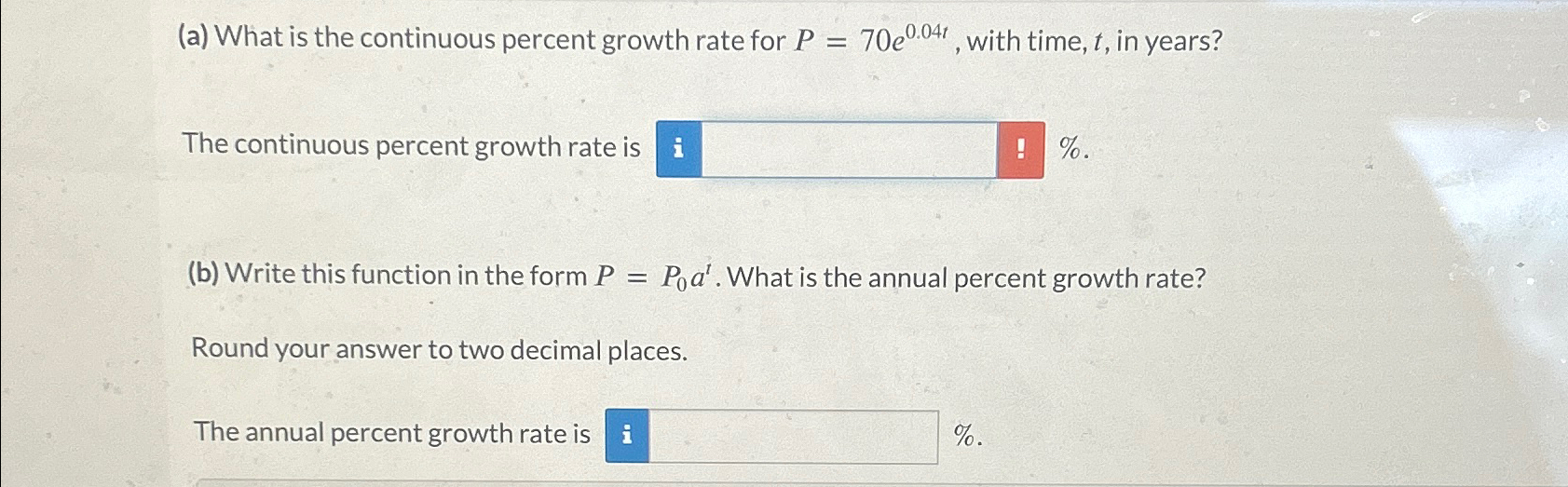 Solved (a) ﻿What is the continuous percent growth rate for | Chegg.com