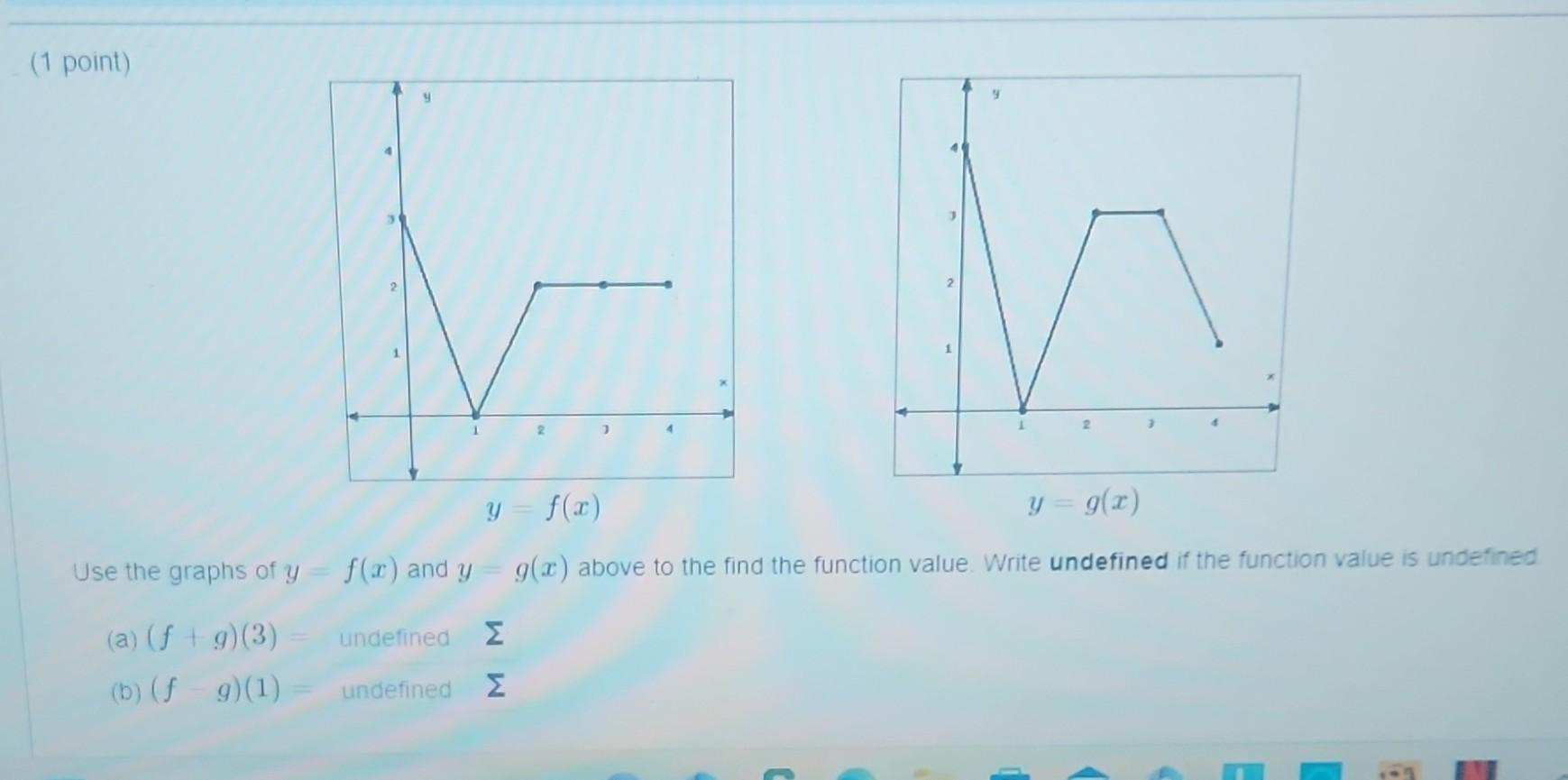 Solved (1 point) Use the graphs of y=f(x) and y=g(x) above | Chegg.com