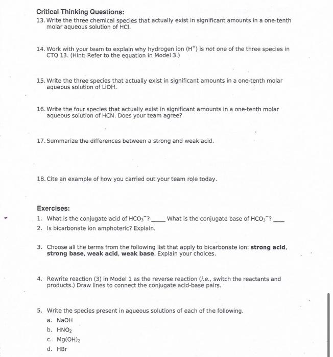 Solved Model 3: Strong and weak acids When a generic acid | Chegg.com