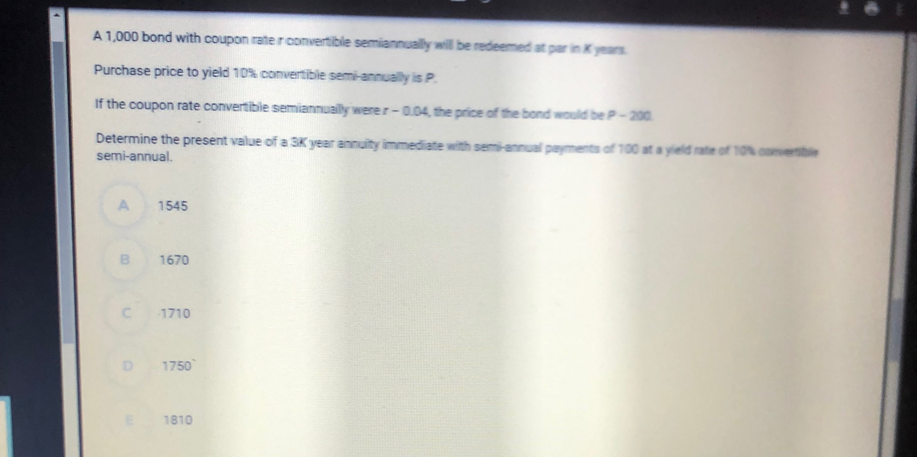 A 1,000 ﻿bond with coupon rate r convertible | Chegg.com
