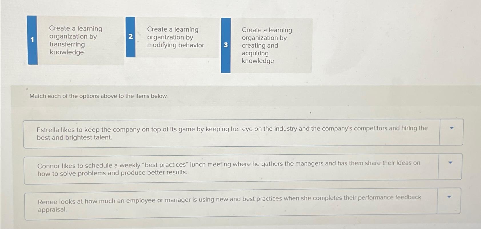 Solved Create a learning organization by transferring | Chegg.com