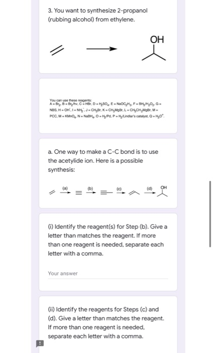 Solved 3. You want to synthesize 2-propanol (rubbing | Chegg.com