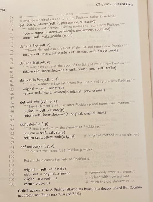 Solved C-12.27 Augment the Positional List class (see | Chegg.com
