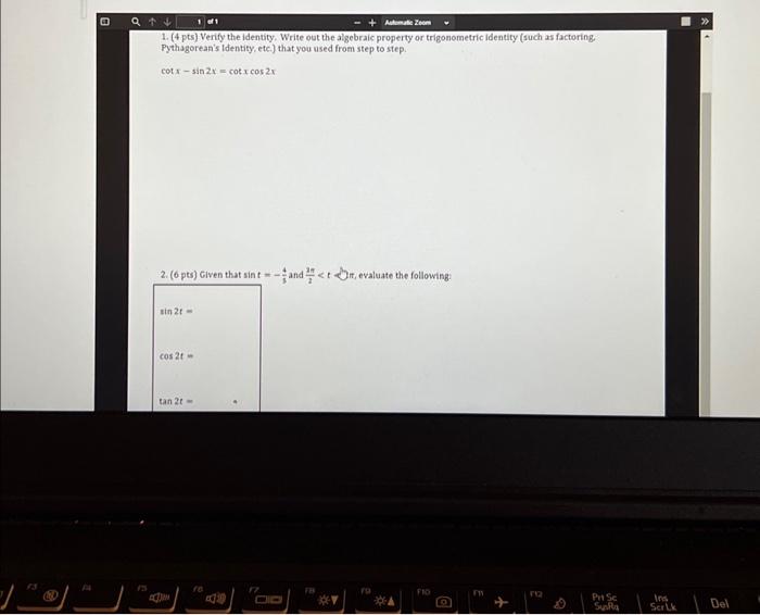 Solved 1. (4 pts) Verify the identity, Write out the | Chegg.com