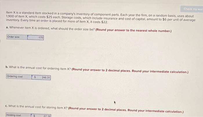 Solved Check my wo Item X is a standard item stocked in a | Chegg.com