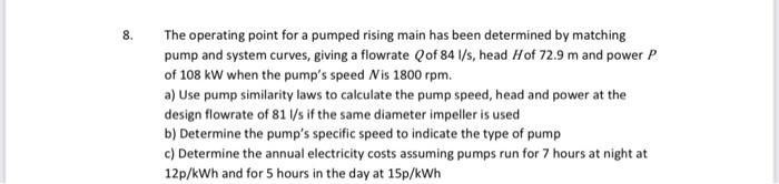 Solved The operating point for a pumped rising main has been | Chegg.com