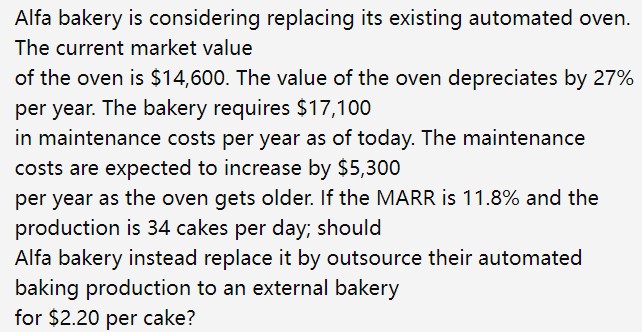 Alfa bakery is considering replacing its existing | Chegg.com