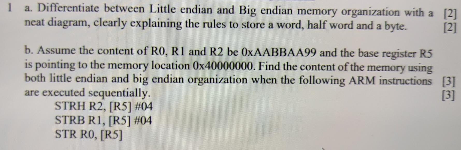 Solved 1 A Differentiate Between Little Endian And Big 