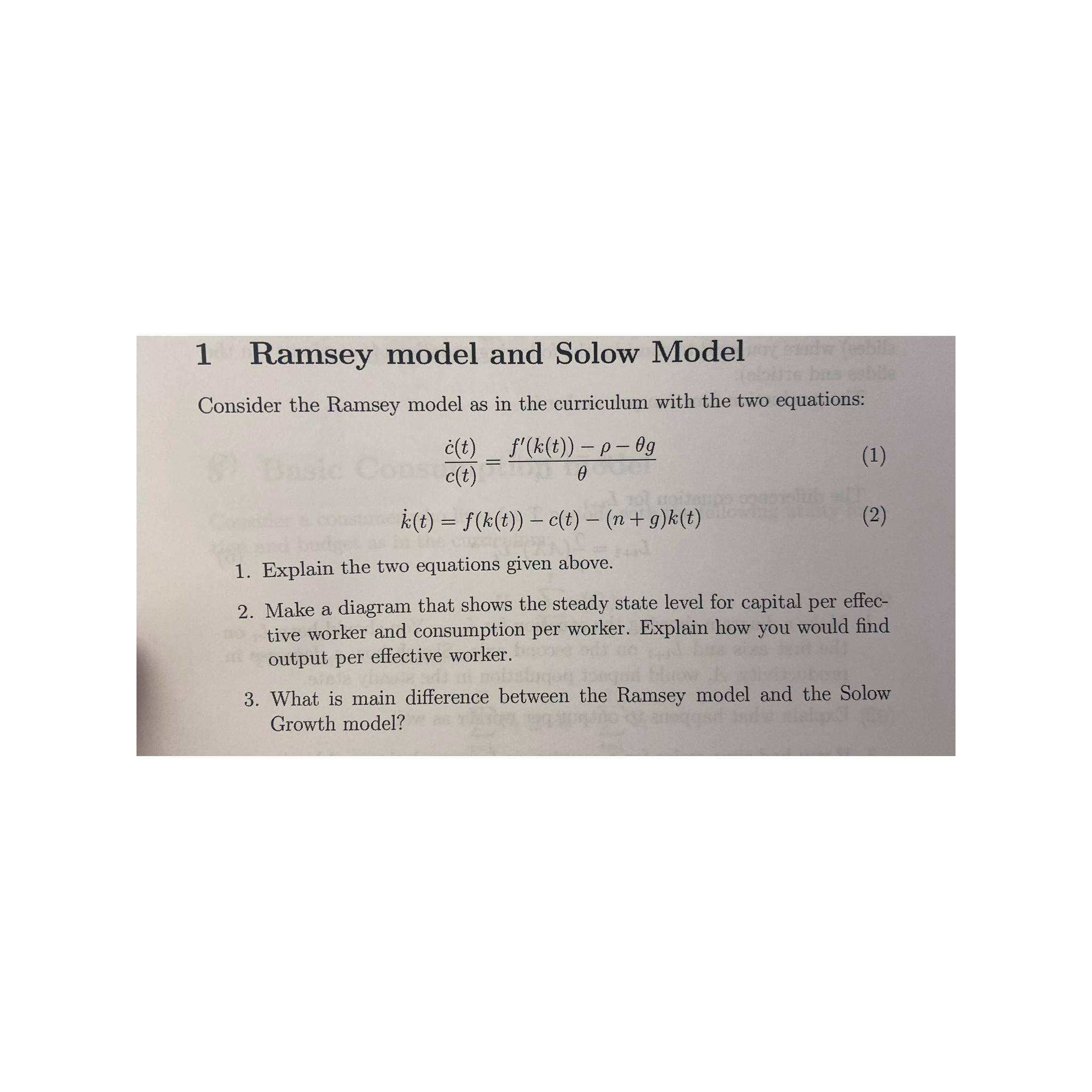 Solved 1 ﻿Ramsey model and Solow ModelConsider the Ramsey | Chegg.com