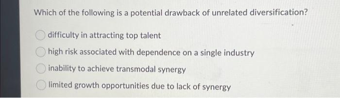 Solved Which of the following is a potential drawback of | Chegg.com