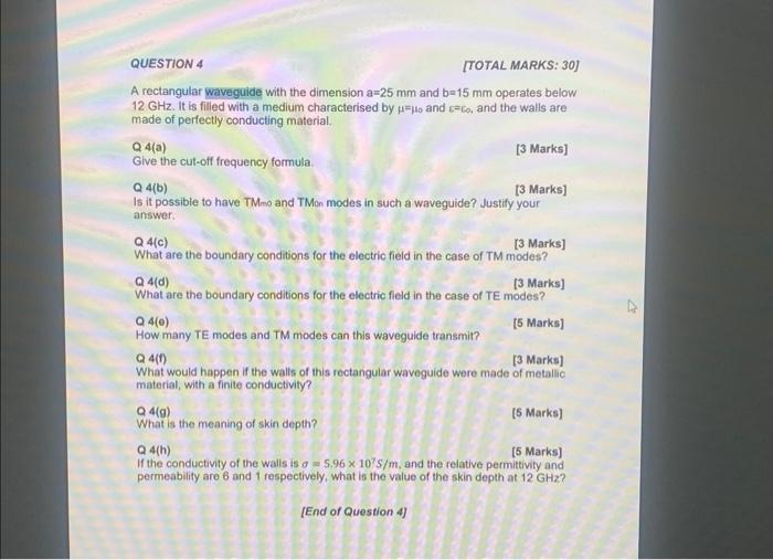 Solved A rectangular waveguide with the dimension a=25 mm | Chegg.com