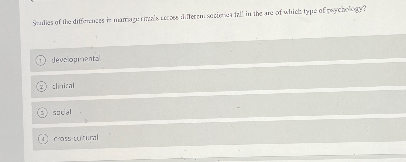 Solved Studies of the differences in marriage rituals across | Chegg.com