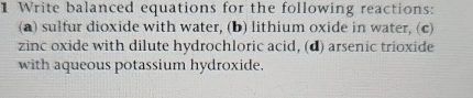 Solved 1 ﻿Write balanced equations for the following | Chegg.com
