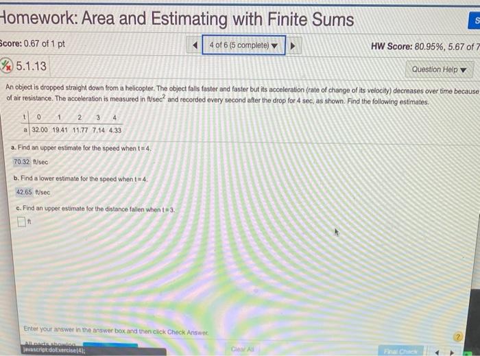Solved Homework: Area and Estimating with Finite Sums S | Chegg.com