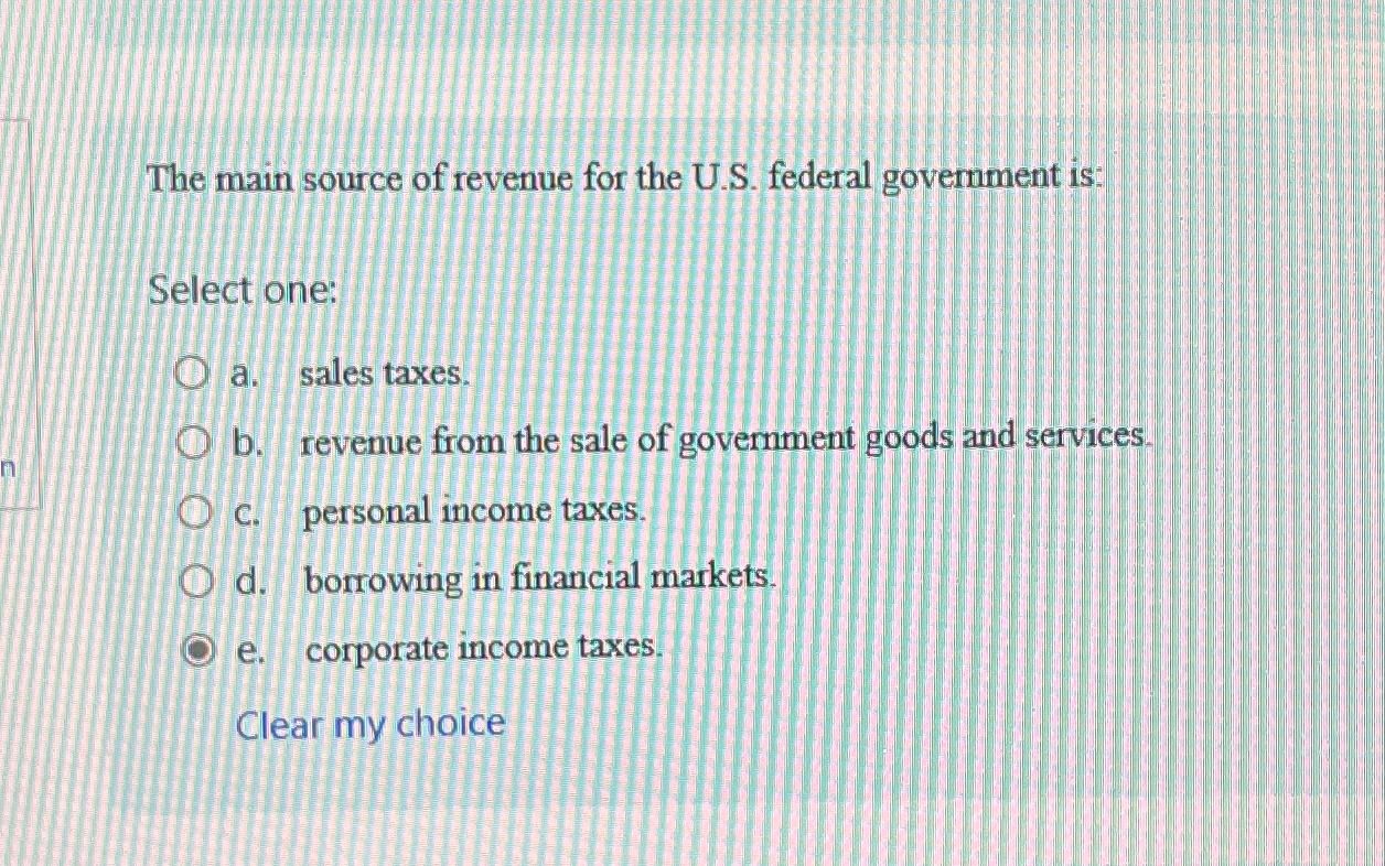 Solved The main source of revenue for the U.S. ﻿federal | Chegg.com