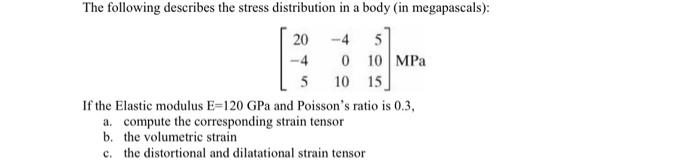 Solved ⎣⎡20−45−401051015⎦⎤MPa If the Elastic modulus | Chegg.com