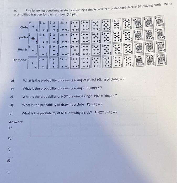 Solved b) c) d) e) a) b) c) a) d) 9. The following questions | Chegg.com