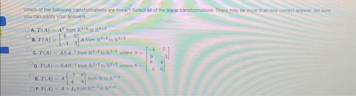 Solved Which of the following transformations are linear? | Chegg.com