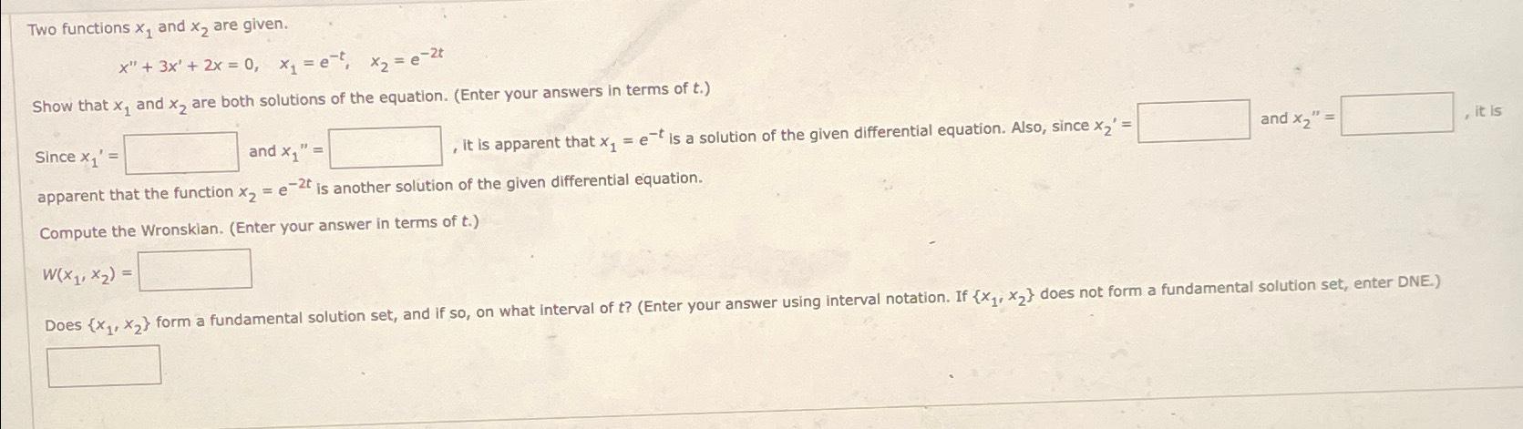 Solved Two functions x1 ﻿and x2 ﻿are | Chegg.com