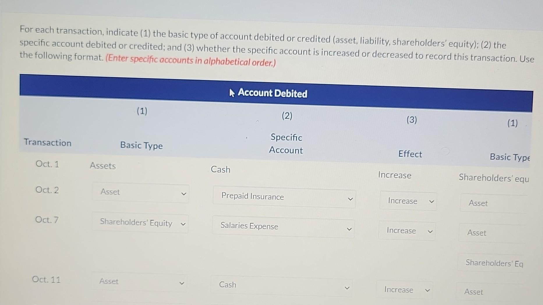 Solved account debited or credited (asset, liability, | Chegg.com