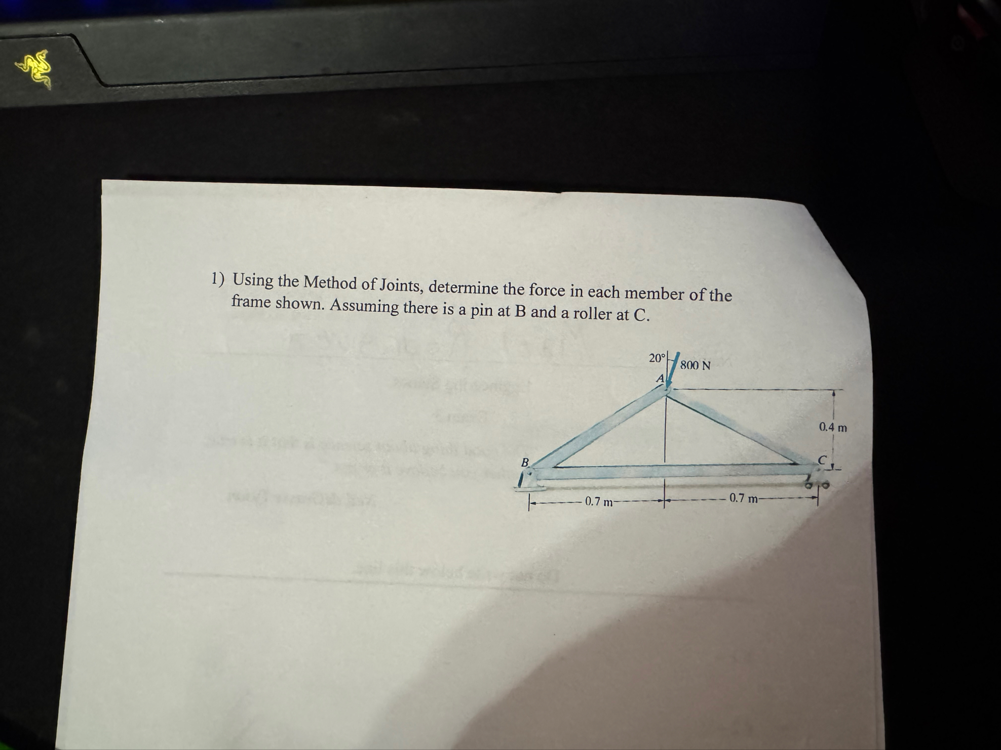 Solved Using the Method of Joints, determine the force in | Chegg.com