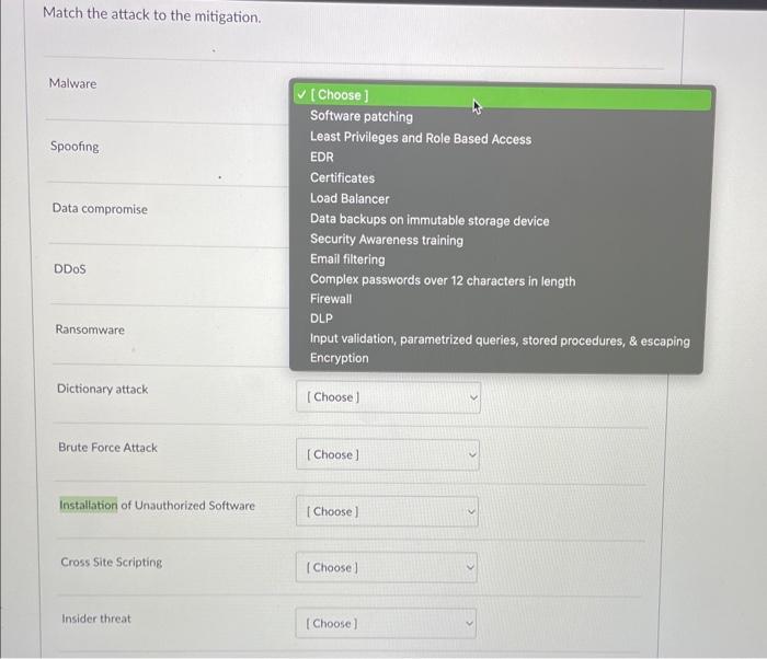 Solved Match the attack to the mitigation. Brute Force | Chegg.com