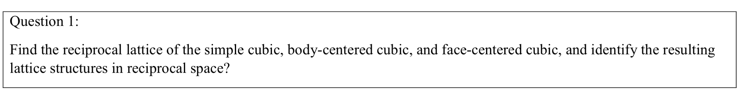 Solved Question 1:Find the reciprocal lattice of the simple | Chegg.com