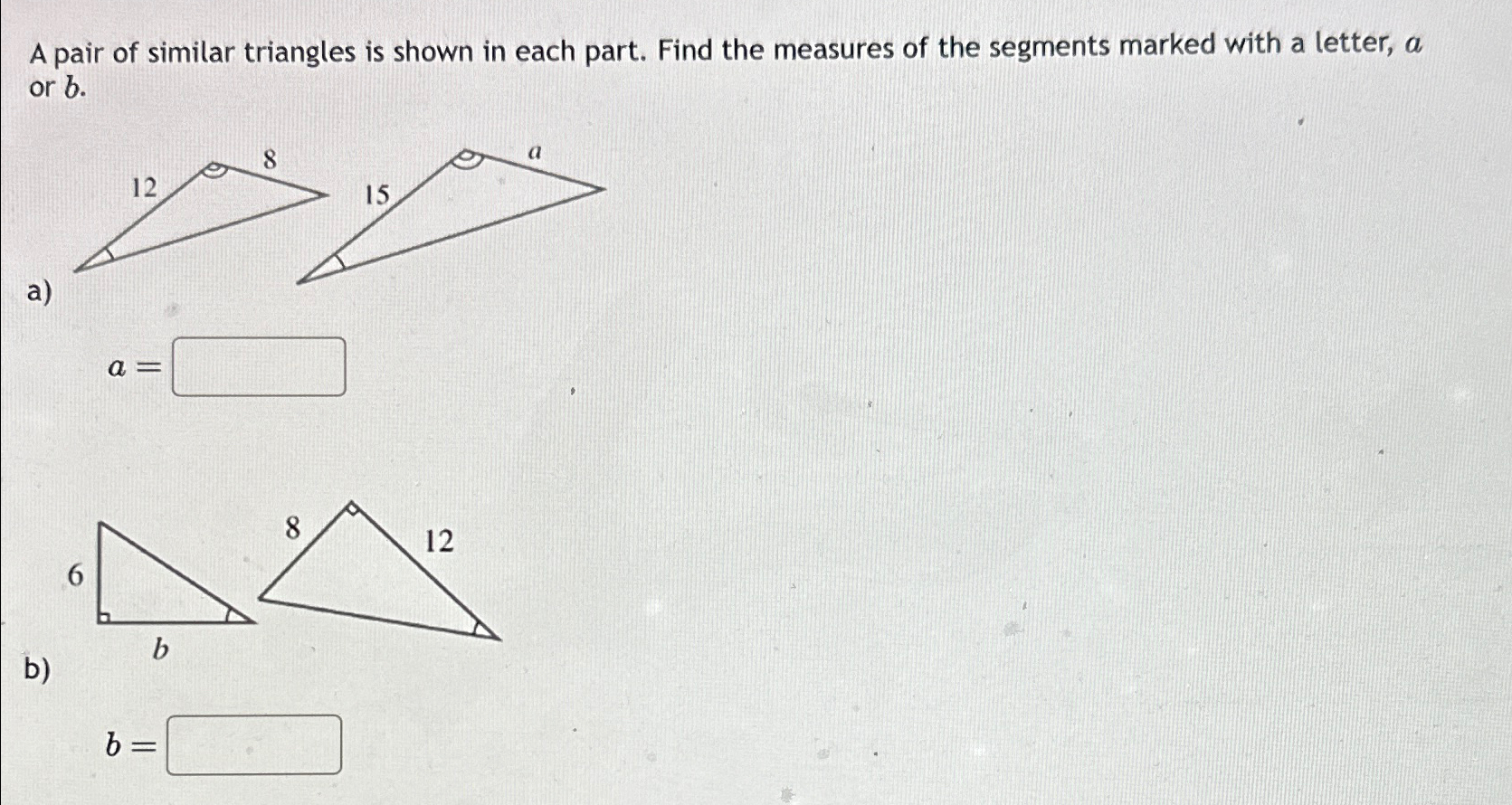 Solved A pair of similar triangles is shown in each part. | Chegg.com