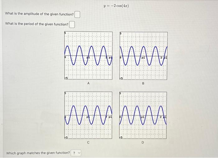 Solved y=−2cos(4x) What is the amplitude of the given | Chegg.com