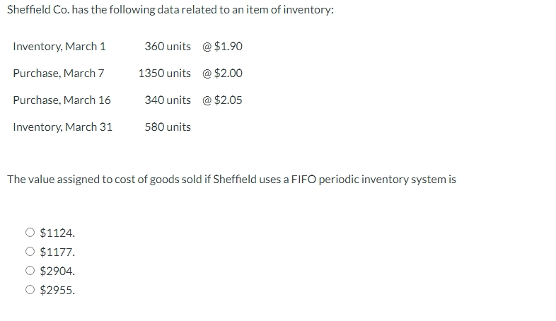 Solved Sheffield Co. ﻿has the following data related to an | Chegg.com