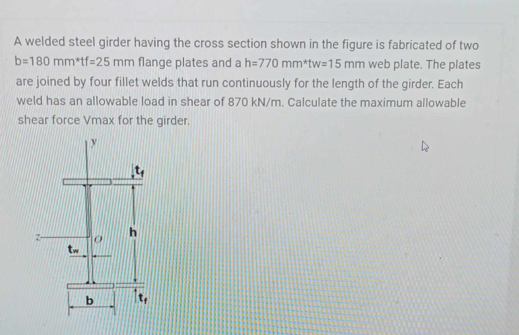 Solved A welded steel girder having the cross section shown | Chegg.com