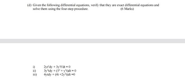 Solved (d) Given the following differential equations, | Chegg.com