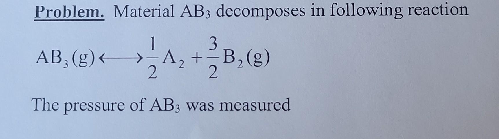 Problem. Material AB3 decomposes in following | Chegg.com