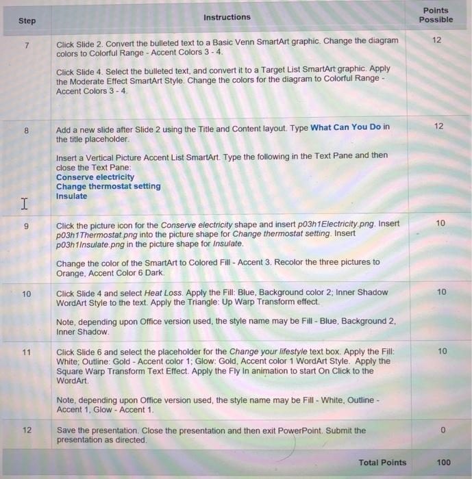 Solved Points Possible Step Instructions 12 7 Click Slide 2. | Chegg.com
