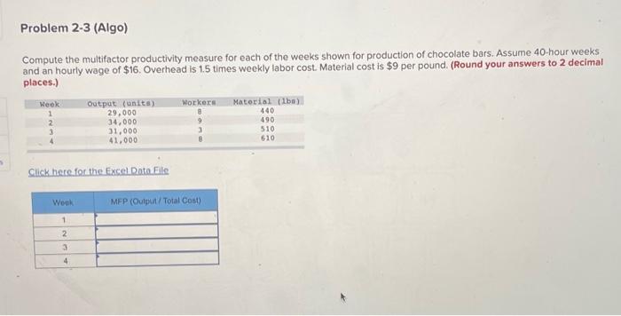 Solved S Problem 2-3 (Algo) Compute the multifactor | Chegg.com