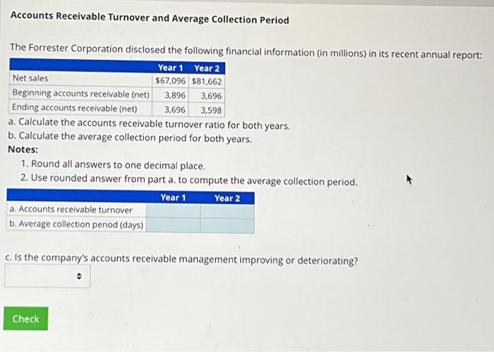 Solved Accounts Receivable Turnover and Average Collection | Chegg.com