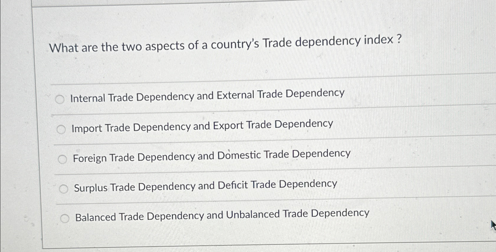 Solved What are the two aspects of a country's Trade | Chegg.com