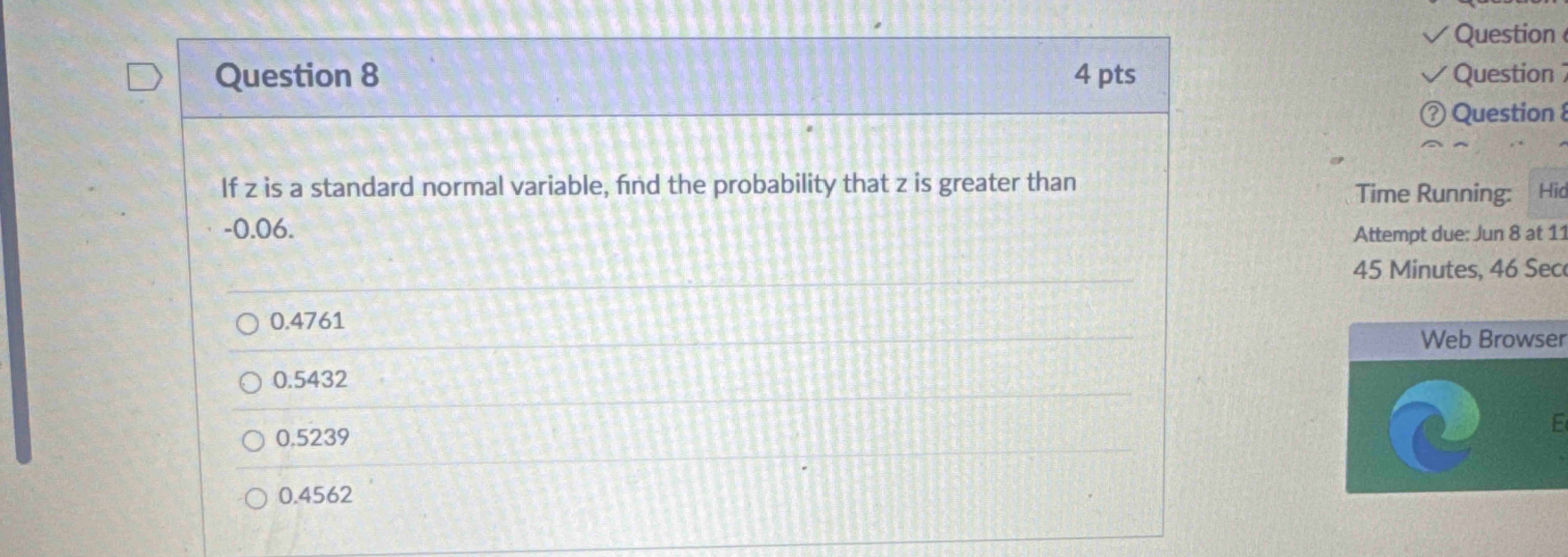 Solved Question 84 ﻿ptsIf \( ﻿z \) ﻿is a standard normal | Chegg.com