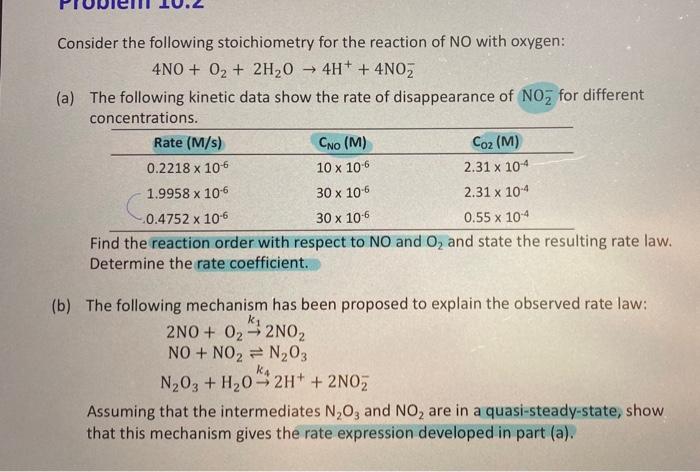Solved Consider the following stoichiometry for the reaction | Chegg.com