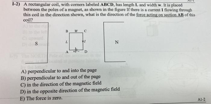 Solved 1-2) A rectangular coil, with corners labeled ABCD, | Chegg.com