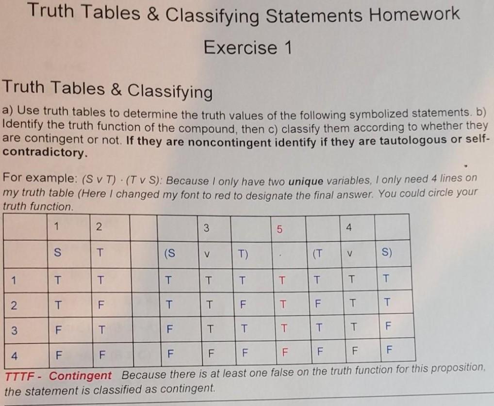 Solved Truth Tables & Classifying Statements Homework | Chegg.com