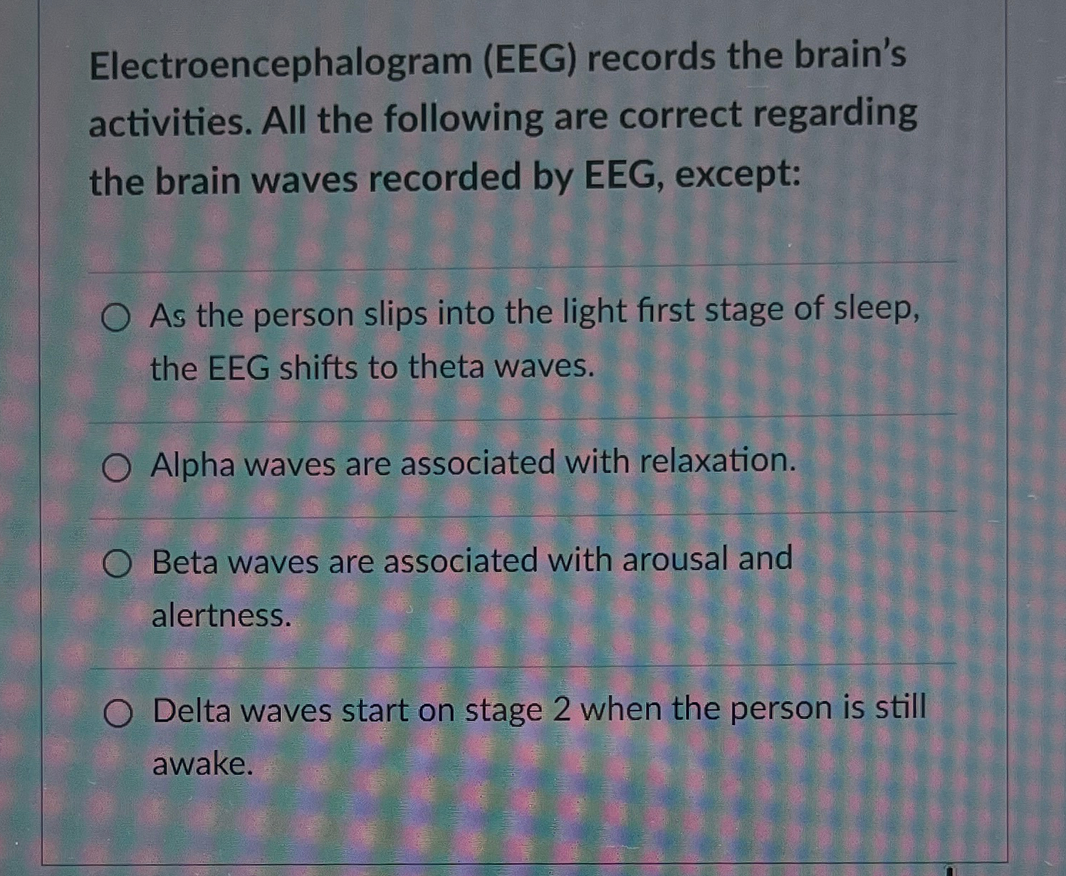 Solved Electroencephalogram (EEG) ﻿records the brain's | Chegg.com