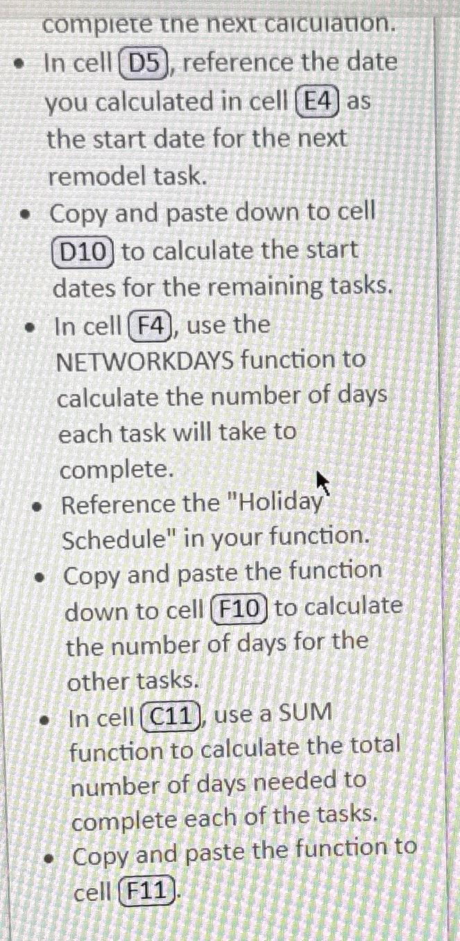 Solved complete the next calculanon.In cell D5, ﻿reference | Chegg.com