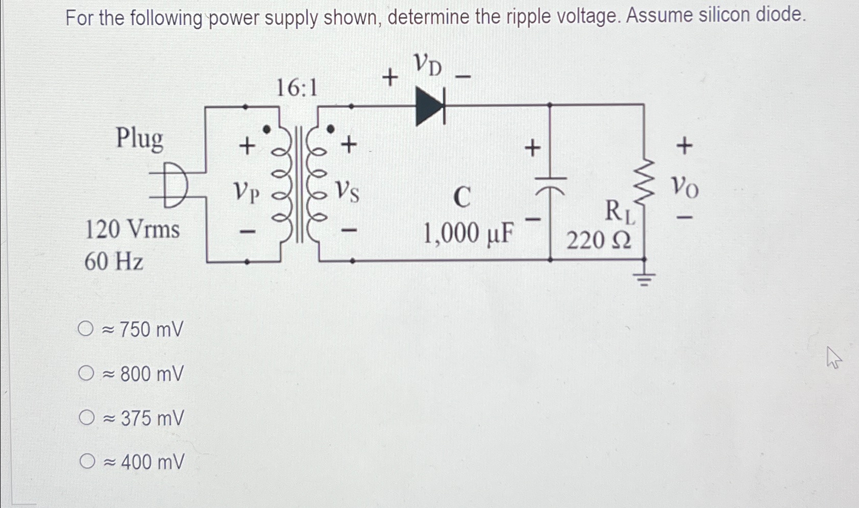 Solved For the following power supply shown, determine the | Chegg.com