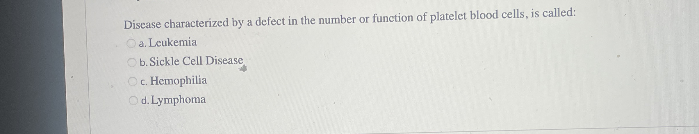 Solved Disease characterized by a defect in the number or | Chegg.com