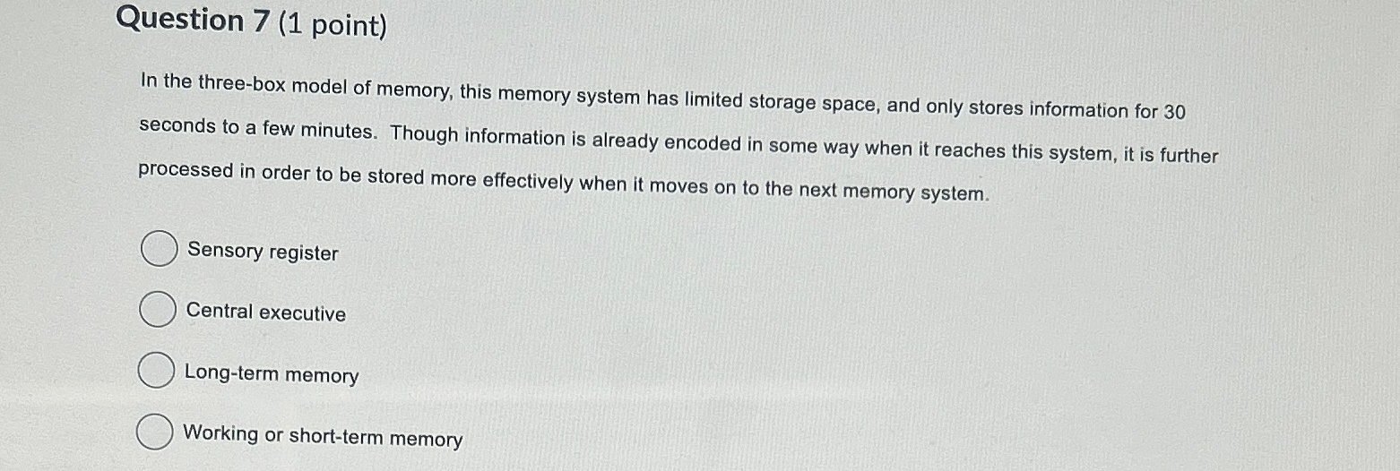Solved Question 7 (1 ﻿point)In the three-box model of | Chegg.com