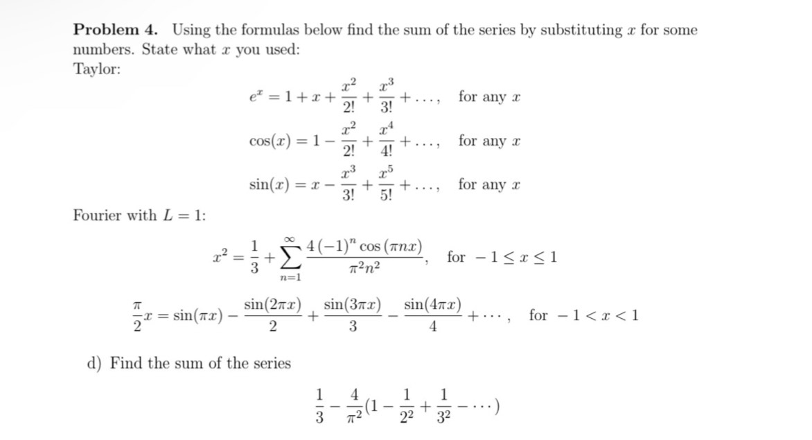 Solved Problem 4. ﻿Using the formulas below find the sum of | Chegg.com